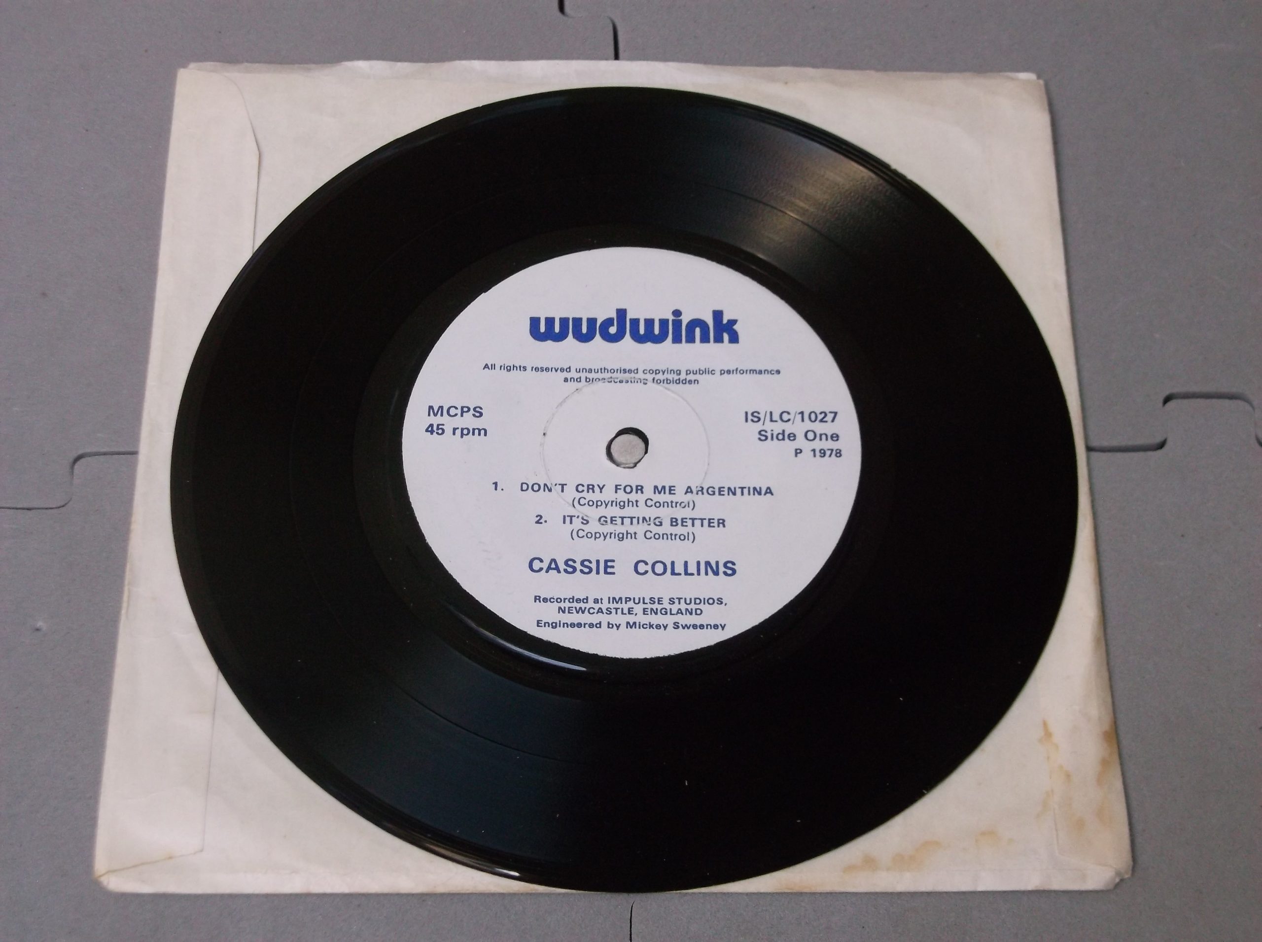Cassie Collins: Don't Cry For Me Argentina UK 7" EX+ SIGNED