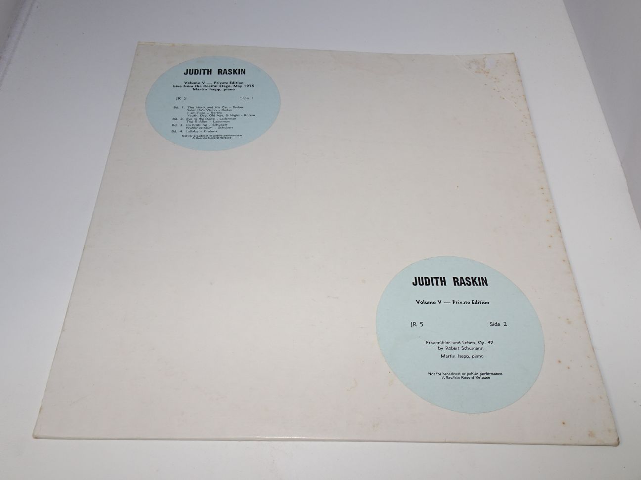 Judith Raskin: Live From The Recital Stage EX+ Private Pressing LP