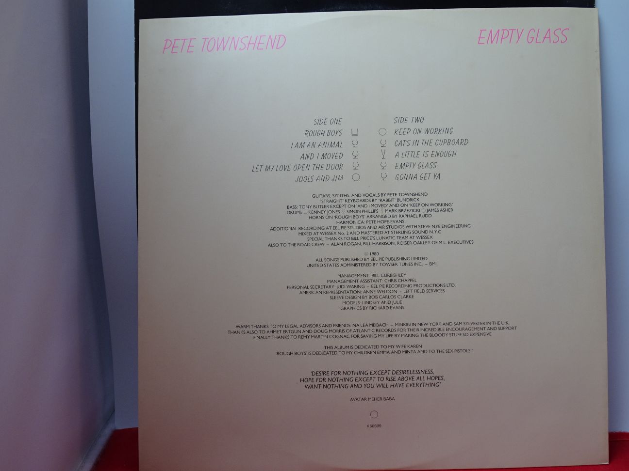 Pete Townshend: Empty Glass Orig A1/B1 EX+ UK LP