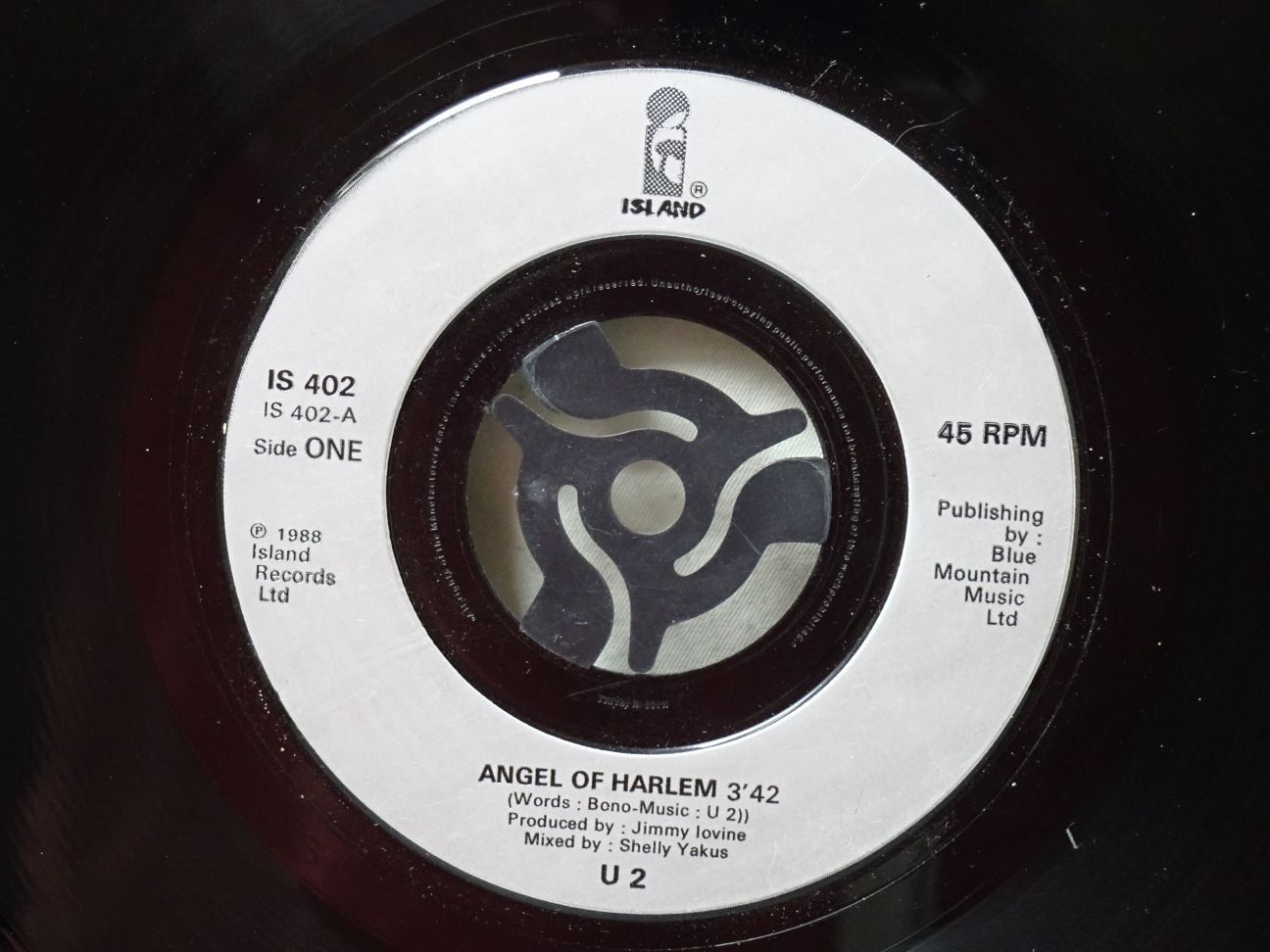 U2: Angel of Harlem 1988 Jukebox centre EX+ 7"