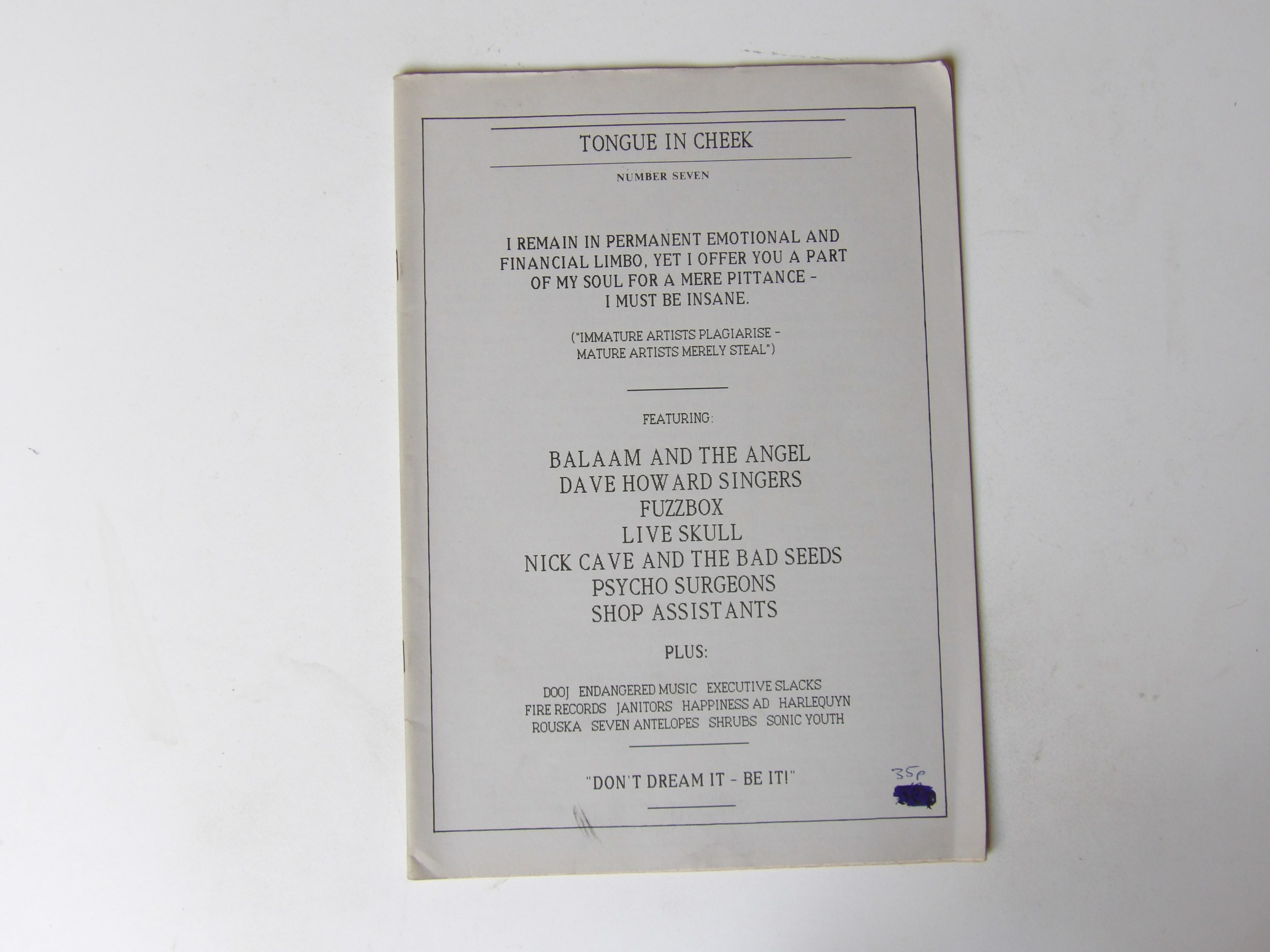 Tongue in Cheek Fanzine: #7 1986 Nick cave / Live Skull / Fuzzbox