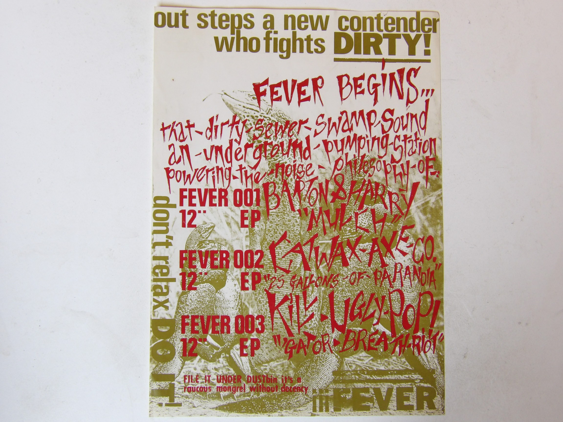 Fever Records: 1984 A4 Label Advert Kill Ugly Pop