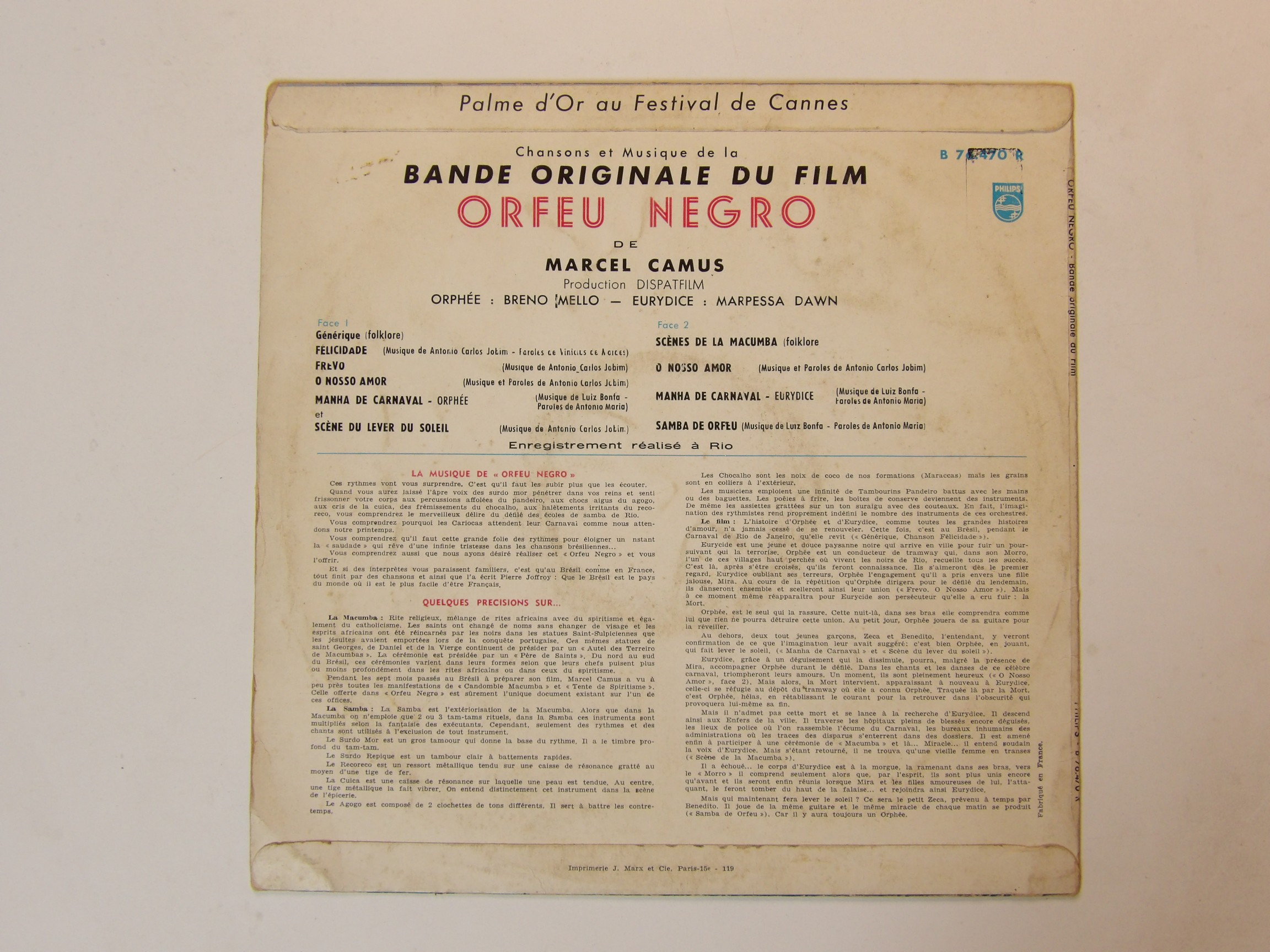Antonio Carlos Jobim & Luiz Bonfá: Orfeu Negro Soundtrack 1959 French 10"