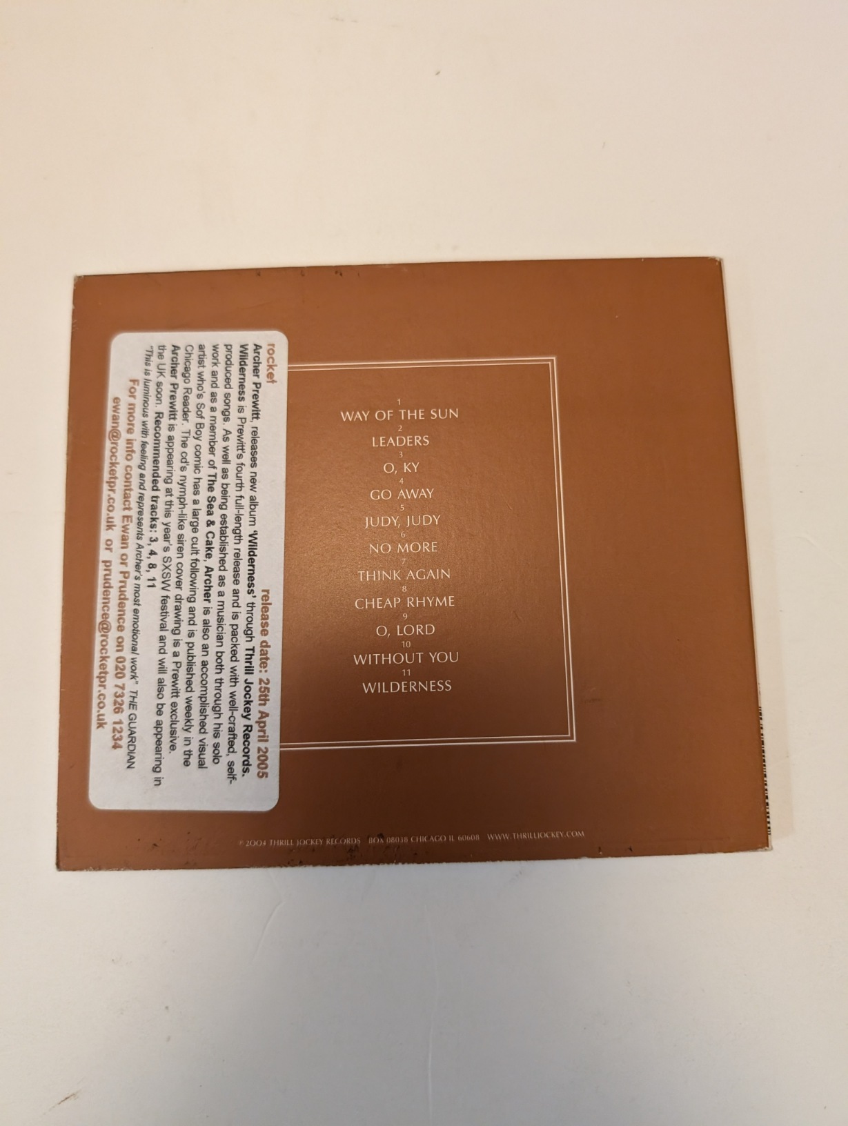 Archer Prewitt: Wilderness Mint Unplayed Promo CD