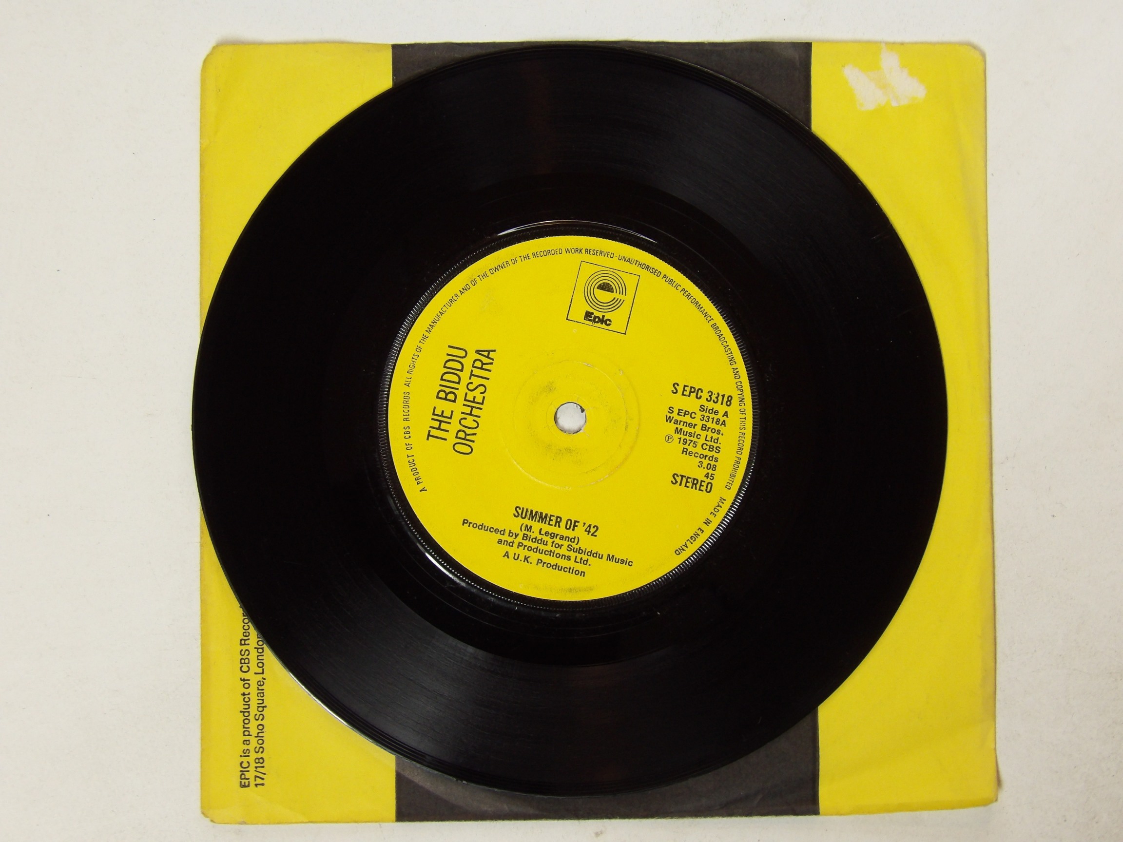 The Biddu Orchestra: Summer Of '42 1975 EX 7"