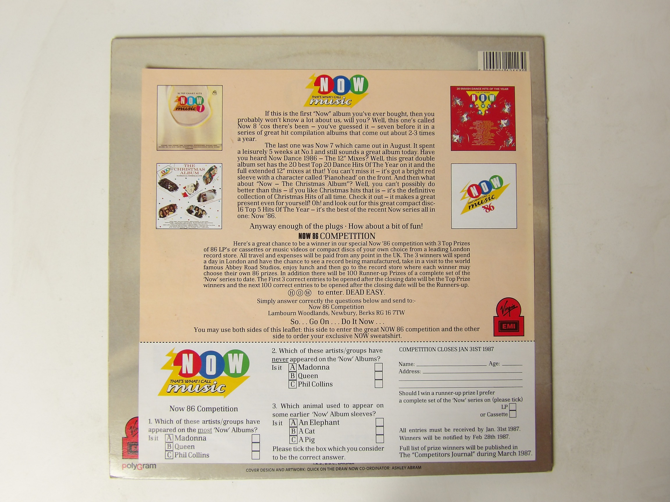 Various: Now That's What I Call Music! 8 1986 UK EX 2XLP + Insert