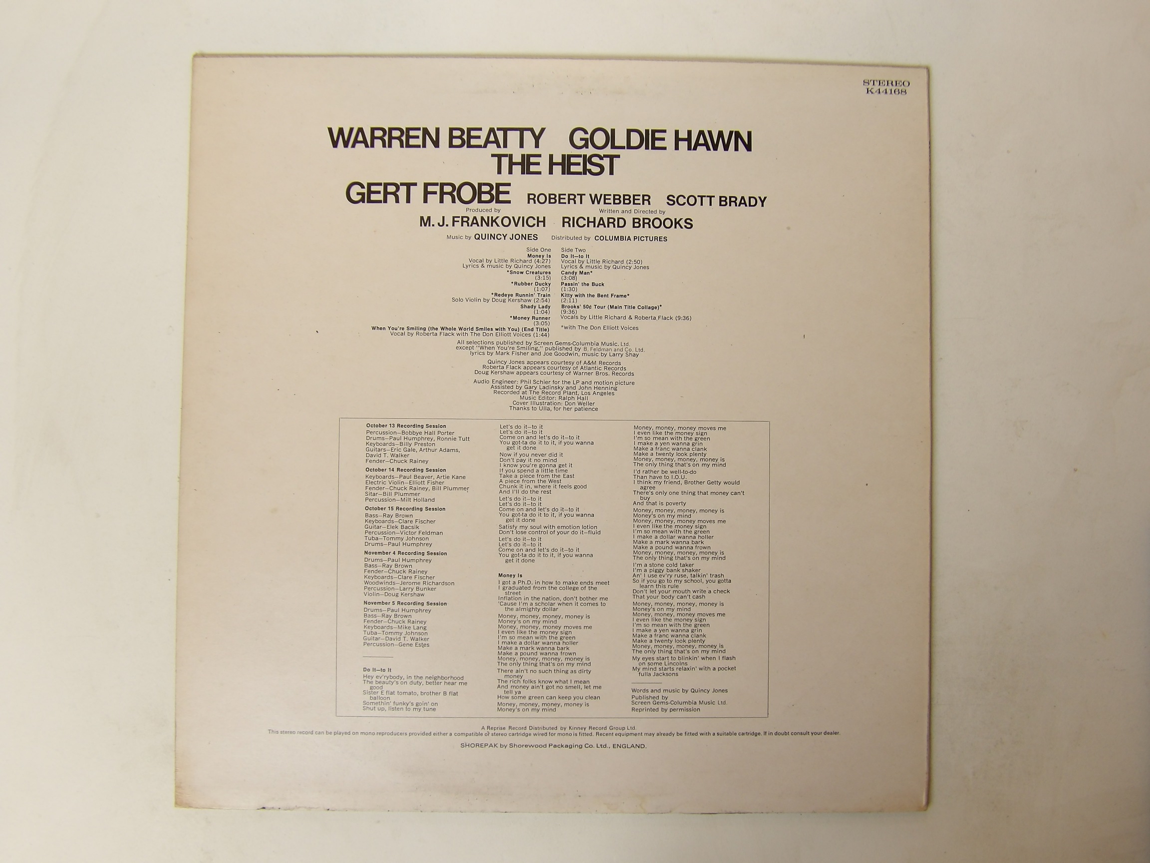 Quincy Jones: The Heist 1972 Original Soundtrack LP